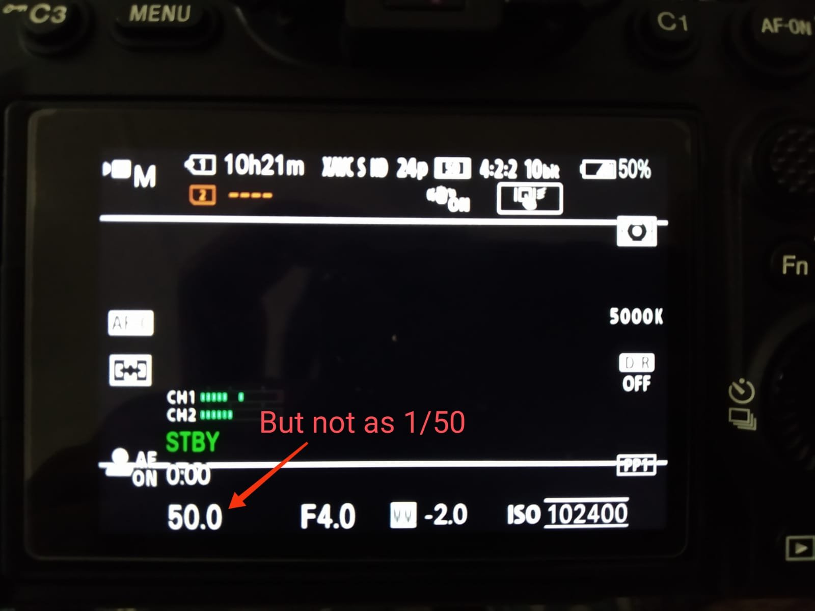 The shutter speed display number doesn't show as 1/50, or 1/125, etc. in M or Manuel mode in ...